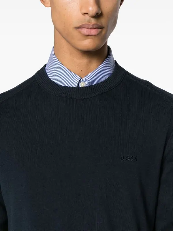 BOSS Logo-embroidered Ribbed Jumper - Blue