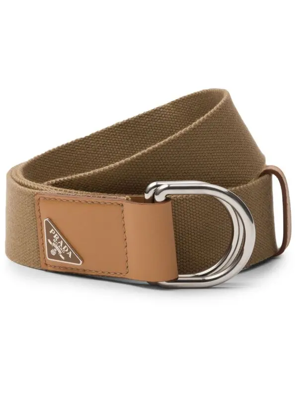 Prada Logo-plaque Leather-trim Belt - Neutrals