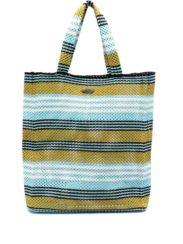 LANVIN Striped Crochet Tote Bag - Blue