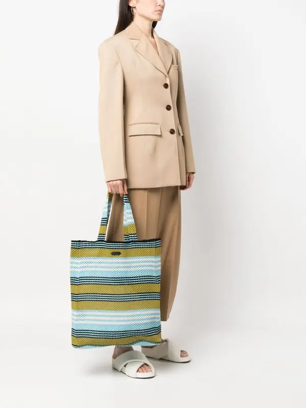LANVIN Striped Crochet Tote Bag