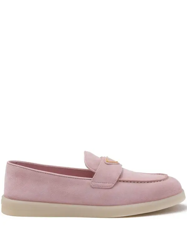 Prada Enamel Triangle-logo Leather Loafers