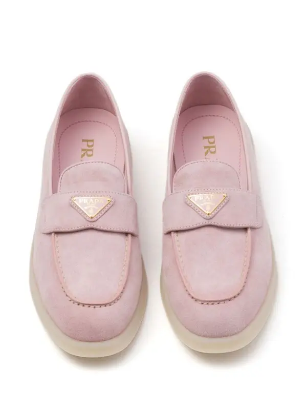 Prada Enamel Triangle-logo Leather Loafers