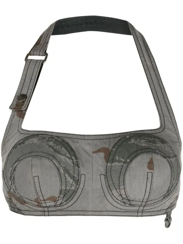 MARINE SERRE Regenerated Camouflage-print Bustier Top - Grey