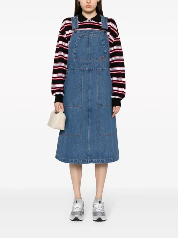Studio Tomboy Logo-Embroidered Denim Dungaree Dress In Blue - 20% Off |  Editorialist