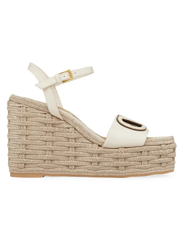 Valentino Garavani Vlogo Calfskin Cut-out Wedge Sandals 110 Mm - Ivory