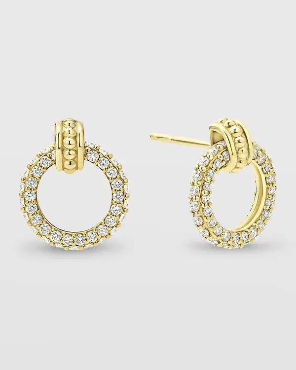 Lagos 18k Gold Diamond Circle Drop Earrings - White