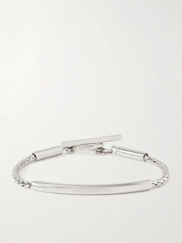 Saint Laurent Logo-engraved Chain Bracelet - Silver