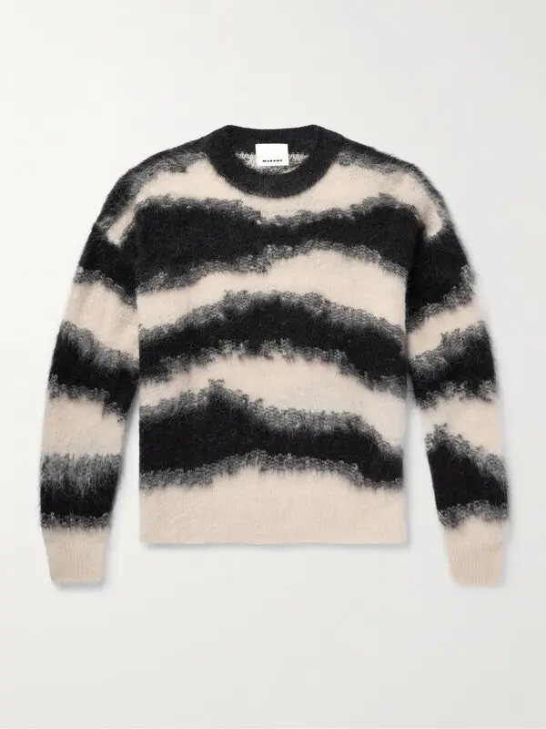 MARANT Sawyers Striped Brushed-knit Sweater - Black