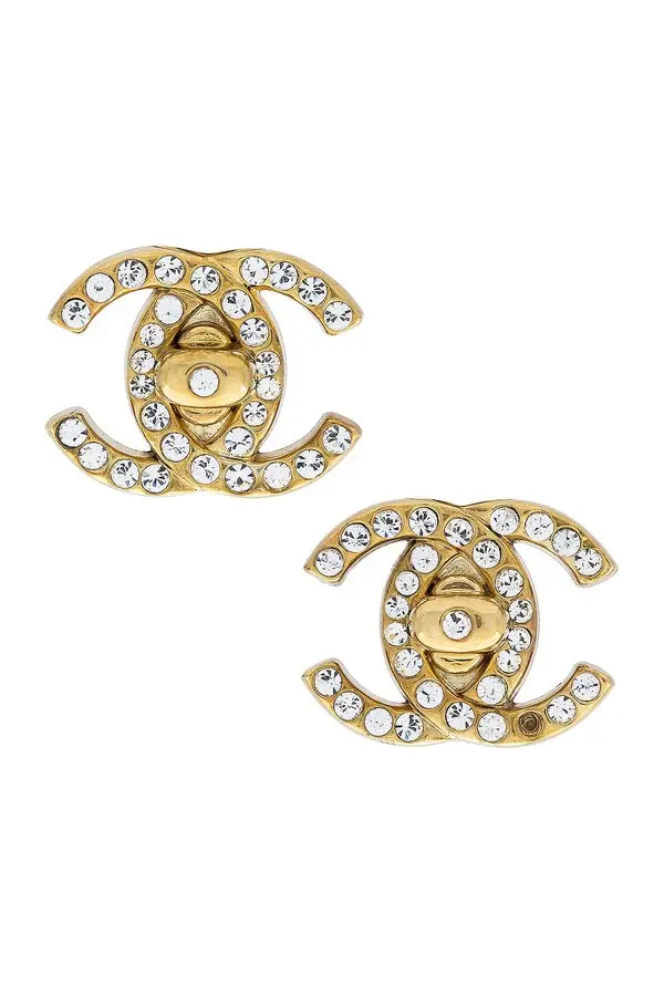 Chanel 1996 Cc Rhinestone Clip-on Earrings - Gold