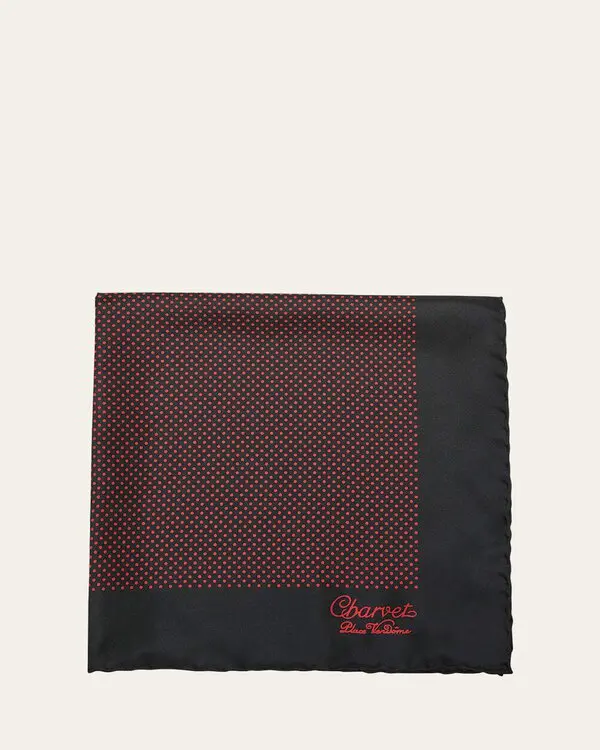Charvet Silk Dot-print Pocket Square - Black/red
