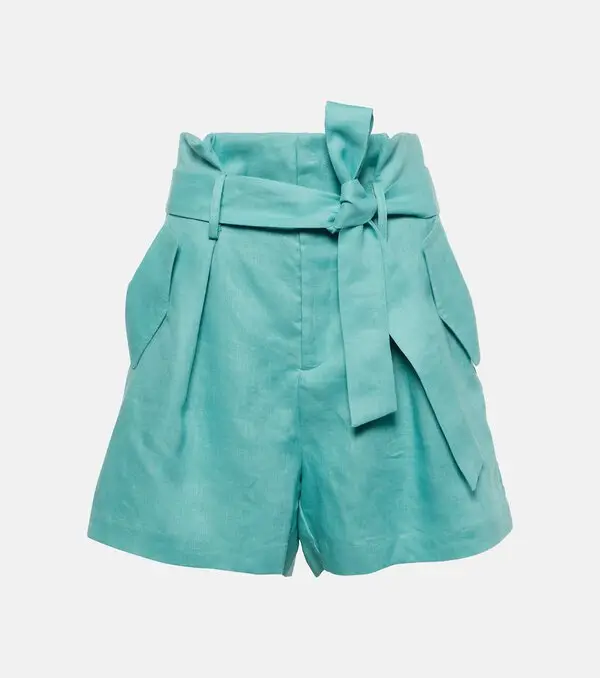 ADRIANA DEGREAS Orquidea High-rise Linen Shorts - Blue