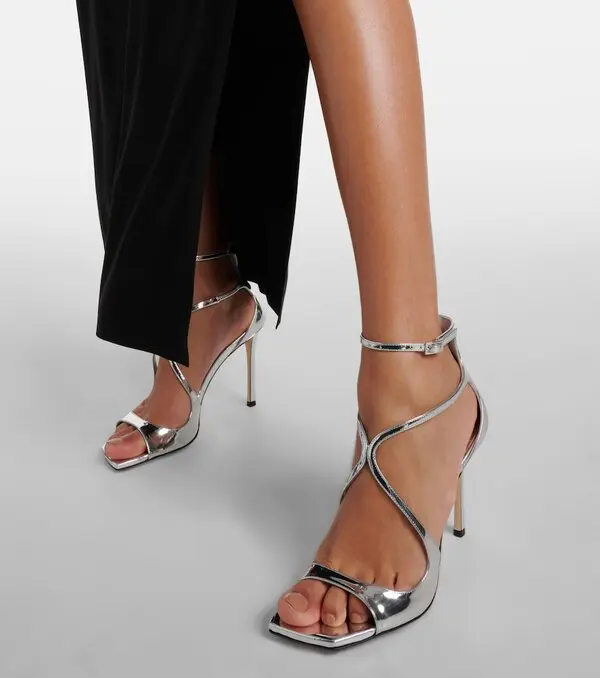 JIMMY CHOO Azia 95 Metallic Leather Sandals - Silver