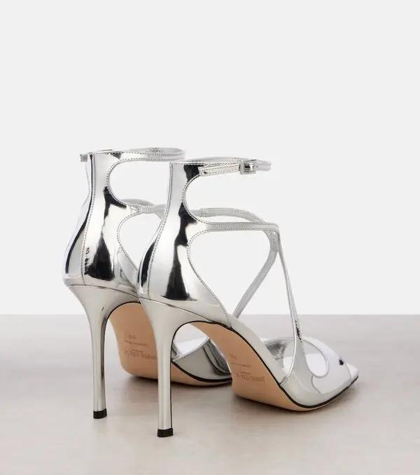 JIMMY CHOO Azia 95 Metallic Leather Sandals - Silver