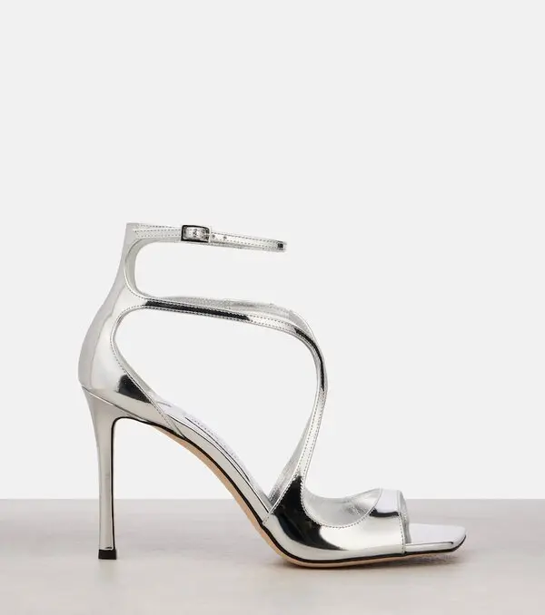 JIMMY CHOO Azia 95 Metallic Leather Sandals - Silver