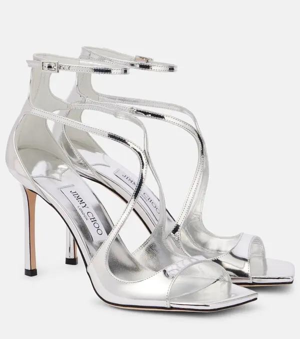 JIMMY CHOO Azia 95 Metallic Leather Sandals - Silver