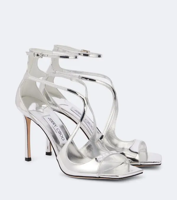 JIMMY CHOO Azia 95 Metallic Leather Sandals - Silver