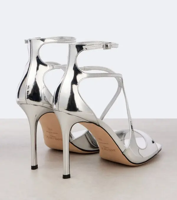 JIMMY CHOO Azia 95 Metallic Leather Sandals - Silver