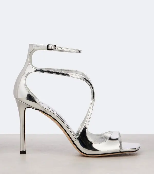 JIMMY CHOO Azia 95 Metallic Leather Sandals - Silver