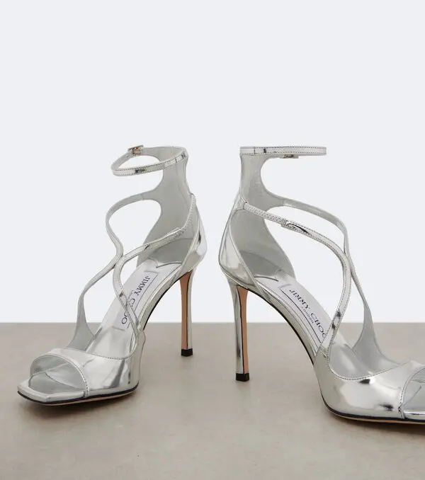 JIMMY CHOO Azia 95 Metallic Leather Sandals - Silver