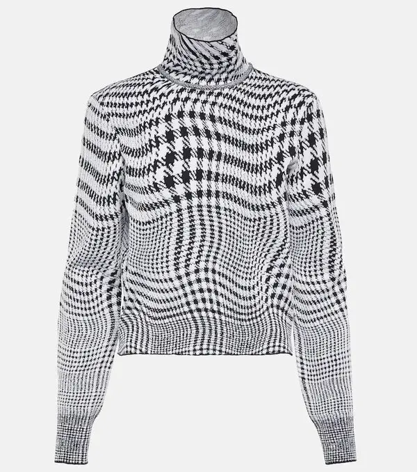 Burberry Houndstooth Wool-blend Turtleneck Sweater - Grey