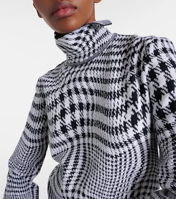 Burberry Houndstooth Wool-blend Turtleneck Sweater - Grey