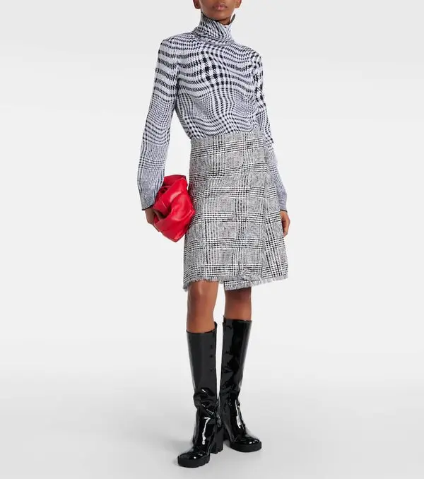 Burberry Houndstooth Wool-blend Turtleneck Sweater - Grey