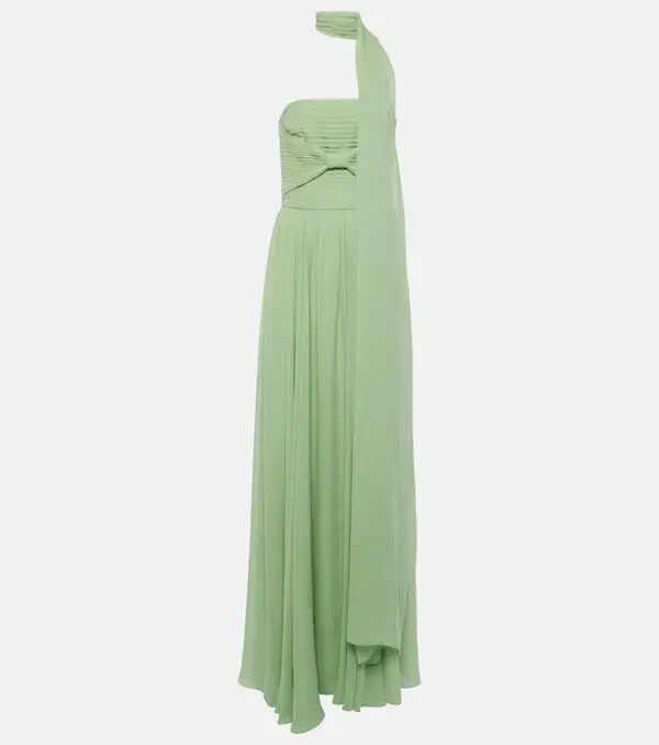 Elie Saab Scarf-detail Pleated Silk Gown