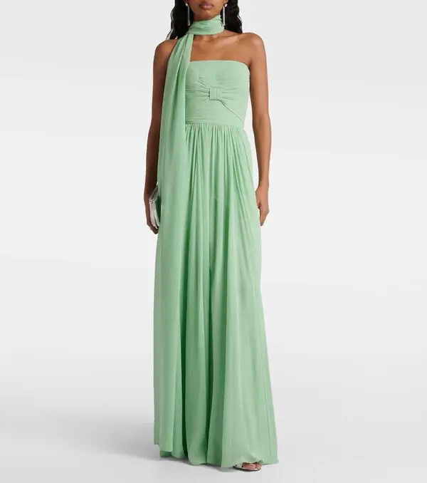 Elie Saab Scarf-detail Pleated Silk Gown