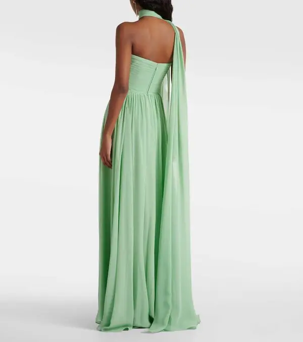 Elie Saab Scarf-detail Pleated Silk Gown
