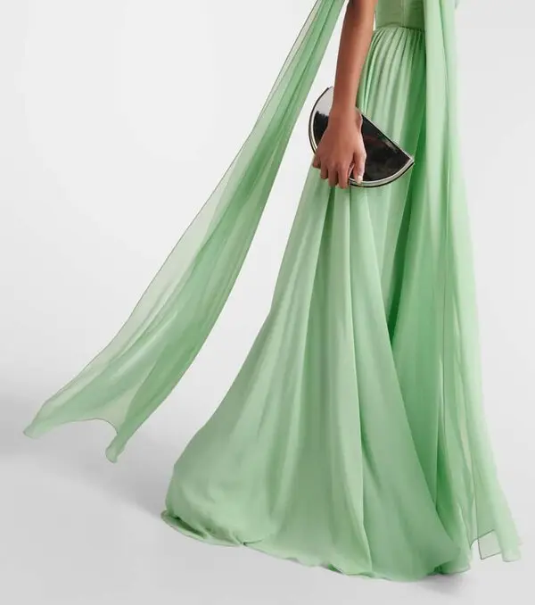 Elie Saab Scarf-detail Pleated Silk Gown