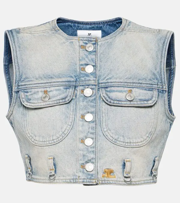 COURREGES Courrèges Cropped Denim Vest - Blue