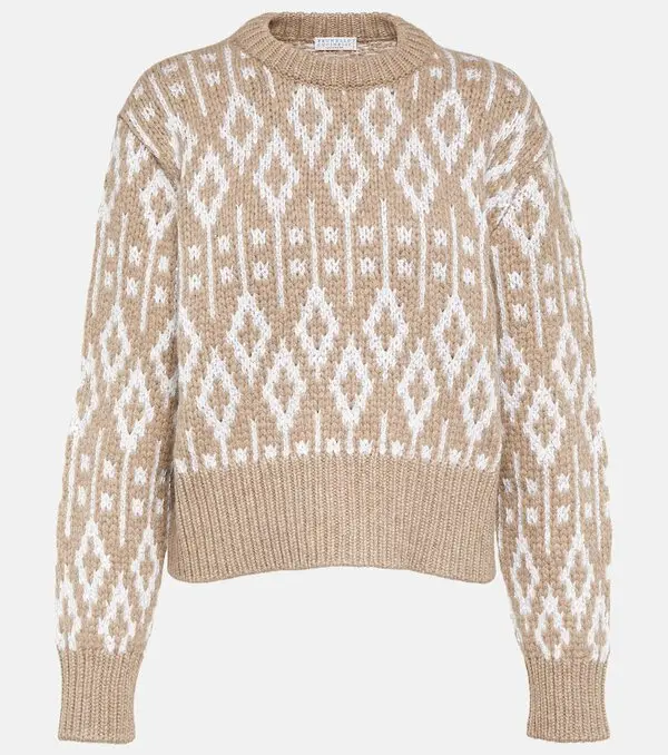 Brunello Cucinelli Jacquard Cashmere Sweater - Brown