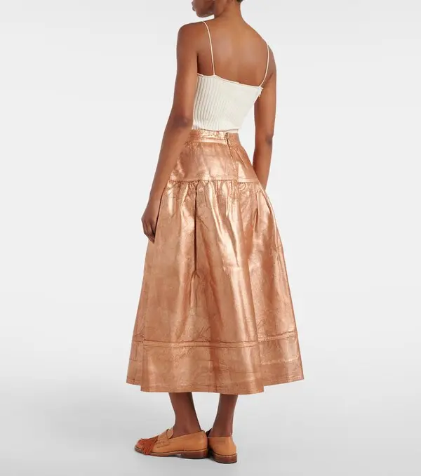 Ulla Johnson Astrid Foiled Denim Midi Skirt