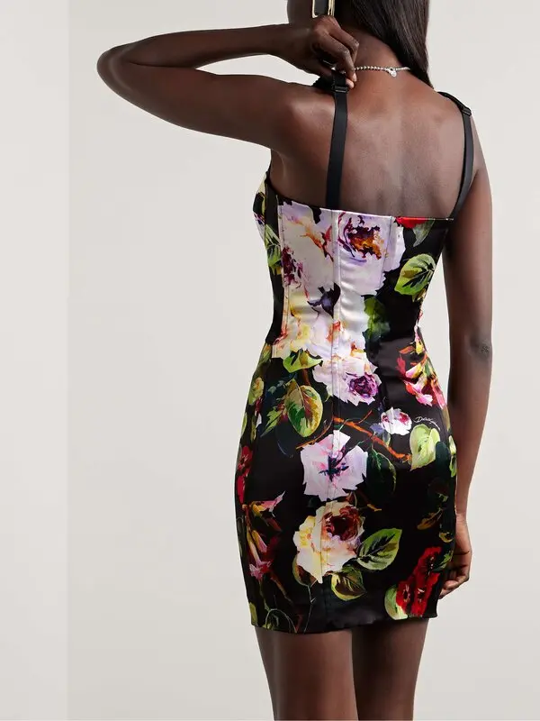 Dolce & Gabbana Floral-Print Satin Mini Bustier Dress In Black - 50% Off |  Editorialist