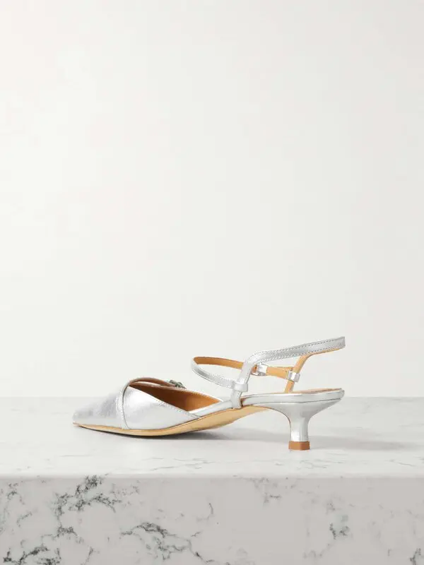 AeydĒ Melia Metallic Slingback Pumps - Silver
