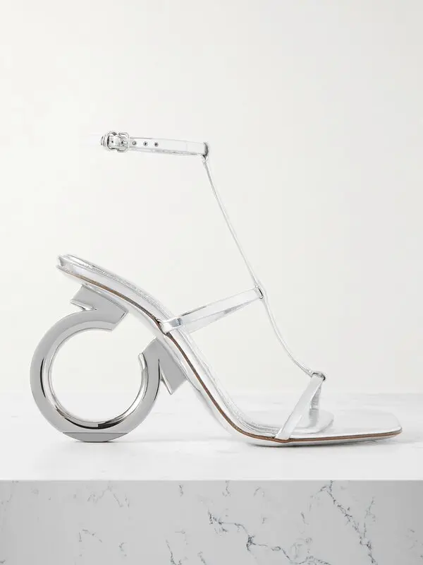 FERRAGAMO Elina Logo-detailed Metallic Leather Sandals