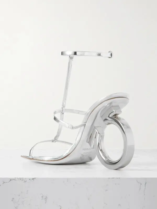 FERRAGAMO Elina Logo-detailed Metallic Leather Sandals
