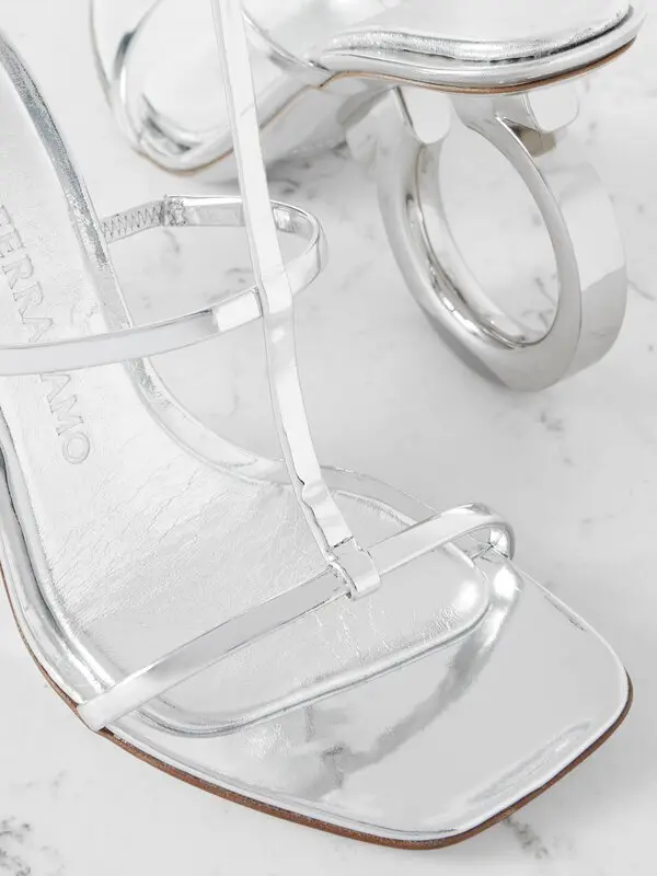 FERRAGAMO Elina Logo-detailed Metallic Leather Sandals