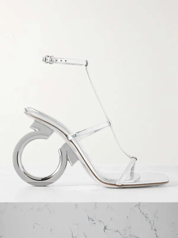 FERRAGAMO Elina Logo-detailed Metallic Leather Sandals