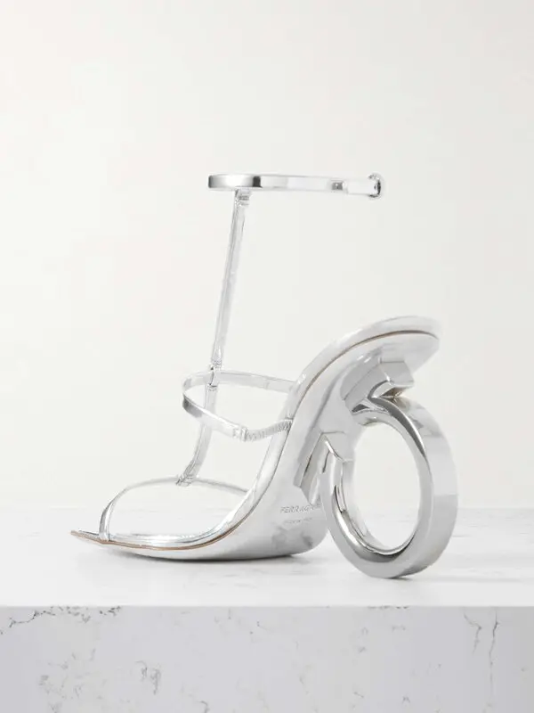 FERRAGAMO Elina Logo-detailed Metallic Leather Sandals