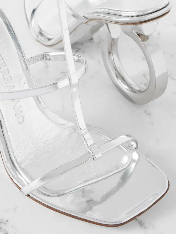 FERRAGAMO Elina Logo-detailed Metallic Leather Sandals