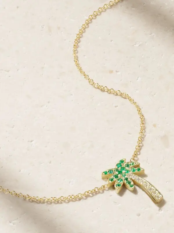 JENNIFER MEYER Palm Tree 18-karat Diamond, And Emerald Necklace - Gold
