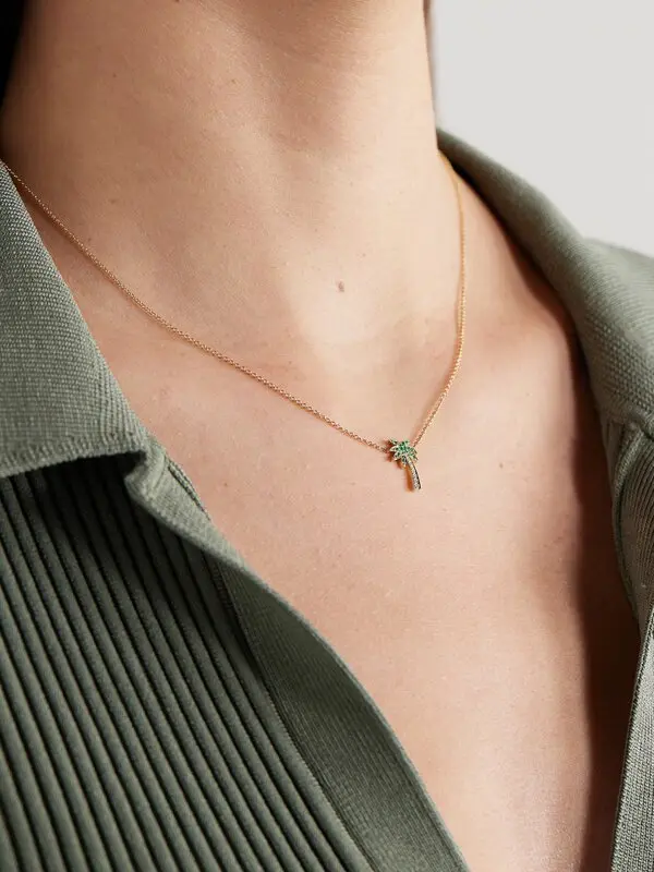 JENNIFER MEYER Palm Tree 18-karat Diamond, And Emerald Necklace