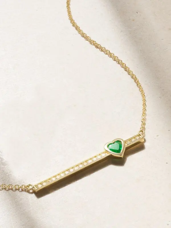 JENNIFER MEYER 18-karat Diamond And Emerald Pendant Necklace - Gold