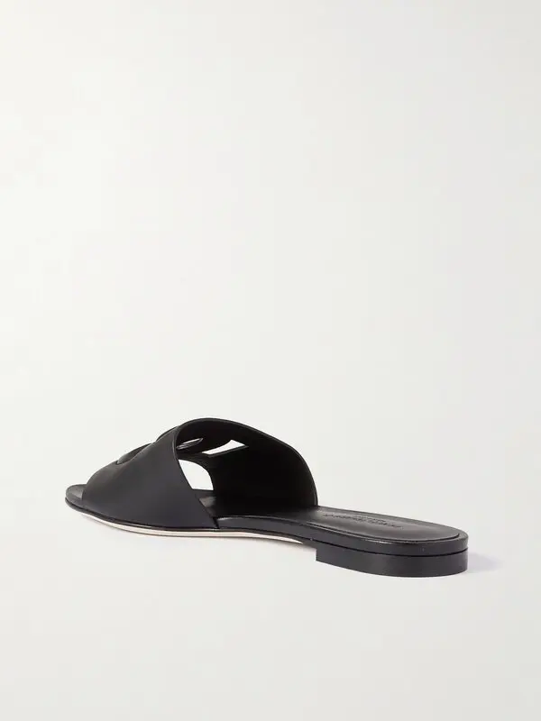 Dolce & Gabbana Bianca Logo-embossed Cutout Leather Slides - Black