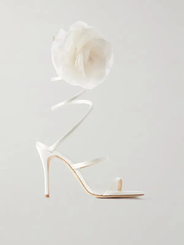 Magda Butrym Spiral Appliquéd Satin Sandals - Cream