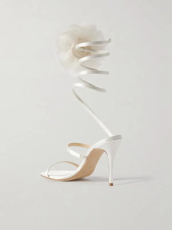 Magda Butrym Spiral Appliquéd Satin Sandals - Cream