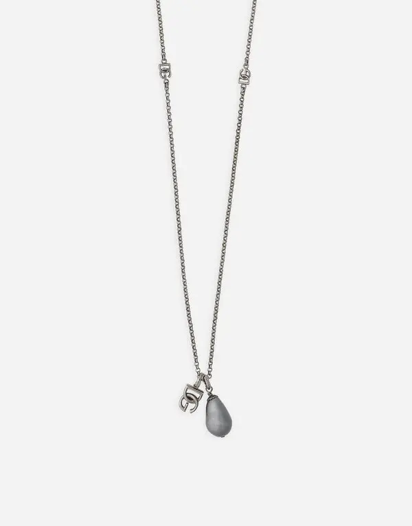 Dolce & Gabbana Teardrop Necklace With Dg Logo - Grey