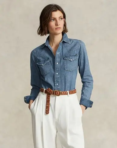 Polo Ralph Lauren Denim Western Shirt Denim Shirt Size Cotton In