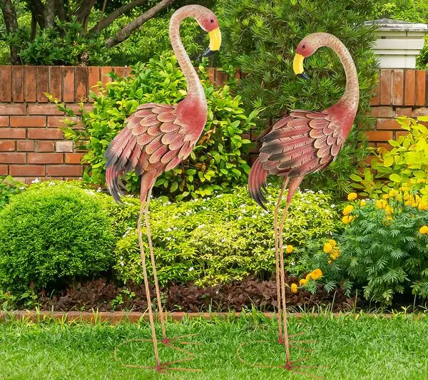 PURE GARDEN Set Of 2 Flamingo Garden Statues La Wn Ornaments - One-color